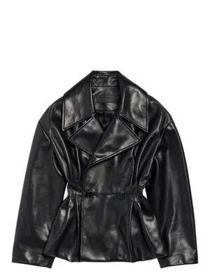 Balenciaga Folded Short Trench In Lambskin - Black