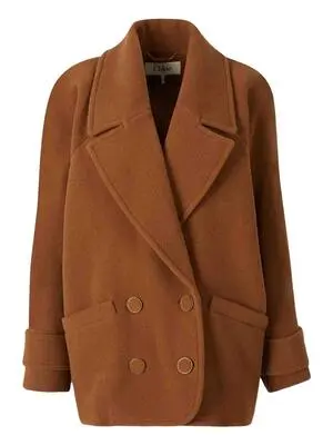 Chloé Double-breasted Wool Herringbone Short Coat - Brown