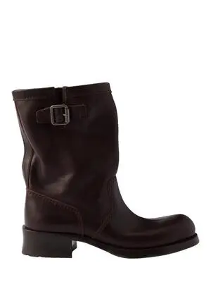 Prada Leather Buckled Boots - Brown