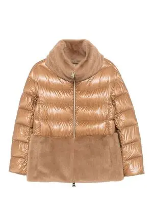 Herno Ultralight Nylon And Lady Alternative Fur Cape - Brown