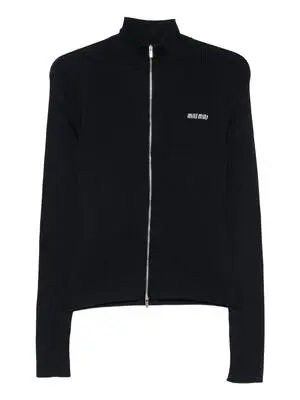 Miu Miu Ribbed Zip-up Cardigan - Blue
