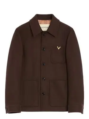 Valentino Garavani Wool Jacket With Vgold Detail - Brown