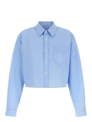 Alexander Wang Cropped Cotton Shirt With Pointed Collar And Embroidered Logo - Blue