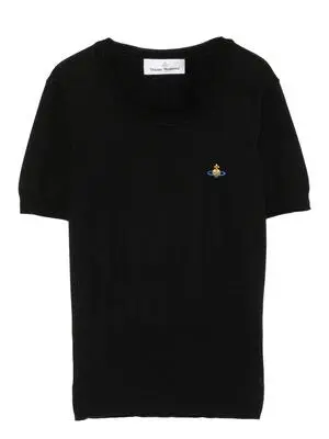 VIVIENNE WESTWOOD Orb Embroidered Short Sleeve Top - Black