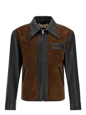 Marni Paneled Suede And Calfskin Leather Jacket With Sculptural Collar - Multicolor