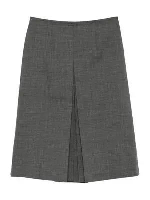 Prada Pleated Wool Midi Skirt - Gray
