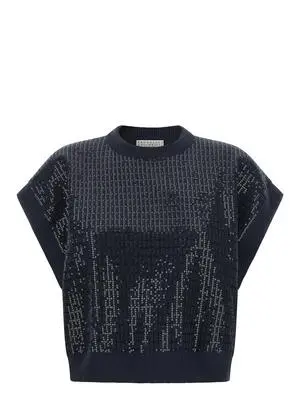 Brunello Cucinelli Sequin Embroidered Sleeveless Sweater - Multicolor