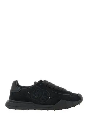 Dolce & Gabbana Dg Athletic Sneakers With Floral Lace And Suede - Black