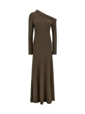 Alberta Ferretti Asymmetrical One-shoulder Long Dress - Brown