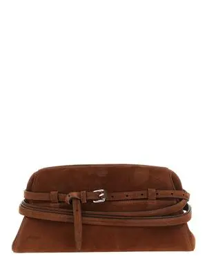 Moschino Large Suede Clutch With Buckled Strap Detail - Brown