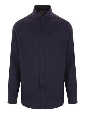 Brunello Cucinelli Herringbone Cotton Blend Shirt - Blue