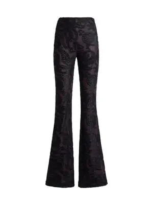 Etro Flared Chenille Jacquard Trousers With Paisley Foliage Motif - Black