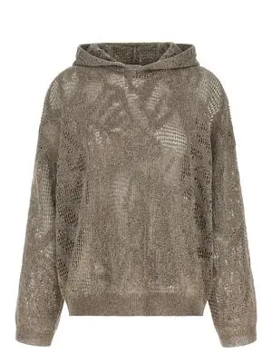 Brunello Cucinelli Openwork Hooded Sweater - Brown