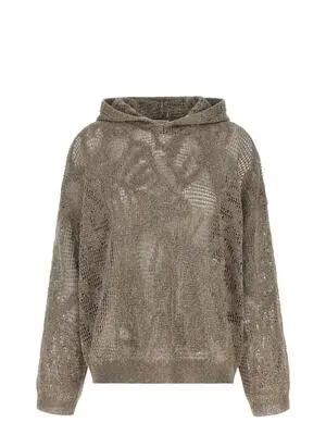 Brunello Cucinelli Openwork Hooded Sweater - Brown