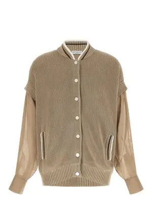 Brunello Cucinelli Organza Sleeve Cardigan - Cream