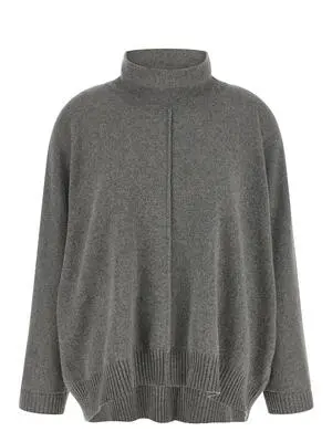 Alberta Ferretti Cashmere Camel Hair Sweater With Lace Trim - Gray