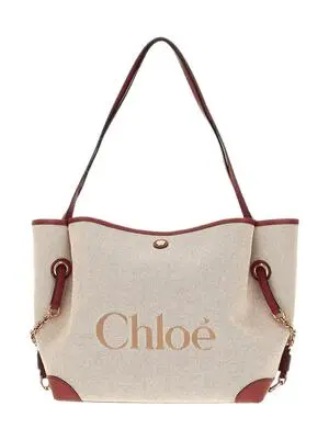 Chloé CHLOE "Clover" Two-Way Tote Bag In Canvas And Calfskin Multicolor