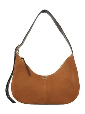 GANNI Suede Hobo Shoulder Bag With Buckle Detail - Brown