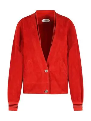 Versace Suede Jacket With Deep V Neckline - Red