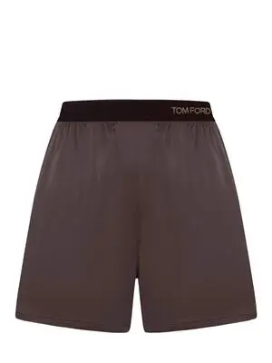 TOM FORD Silk Logo Waistband Shorts - Brown