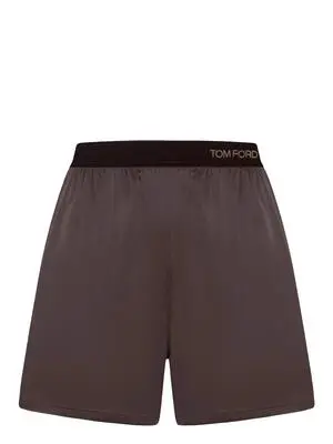 TOM FORD Tom Ford Silk Logo Waistband Shorts Brown