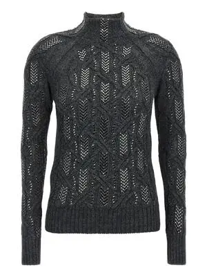 ERMANO SCERVINO Ermanno Scervino Crystal Braided High Neck Sweater - Gray