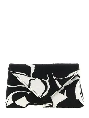 Dries Van Noten Envelope Clutch With Abstract Botanical Motif - Black