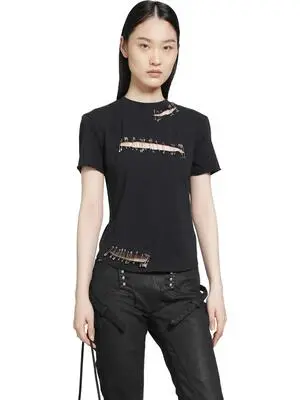 DILARA FINDIKOGLU Safety Pin Embellished T-shirt - Black