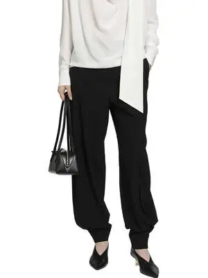 RETORI Stretch Wool Barrel Leg Trousers - Black