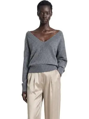 TOM FORD Off-the-shoulder V-neck Knit Top - Grey