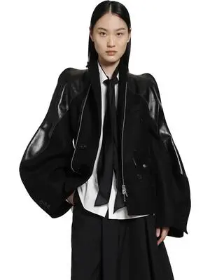 Sacai Leather X Wool Melton Jacket - Black