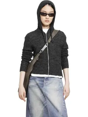 Our Legacy Compact Hood Zip-up Sweater In Charcoal Melange - Grey