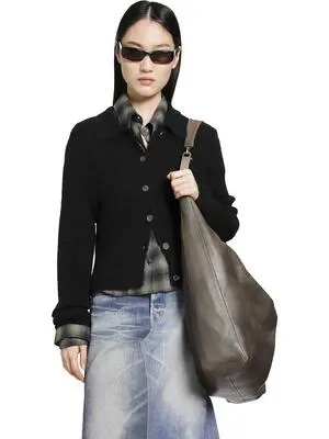 Our Legacy Alpaca Rib Knit Polo Cardigan - Black