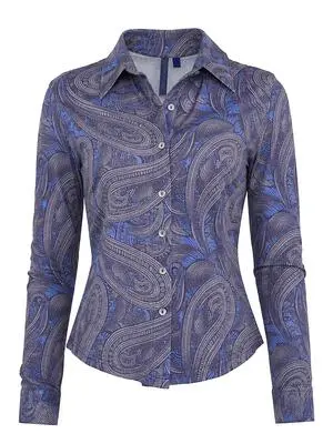 LORDS OF HARLECH Paisley Merino Wool Button-down Shirt - Grey