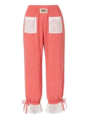 Mind Traveler Claudia Gingham Trousers With Ruffle Hem - Orange