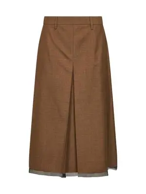 Prada Virgin Wool Midi Skirt With Chiffon Insert - Multicolor