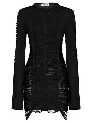 Attico Black Fringed Viscose Knit Mini Dress - Multicolor