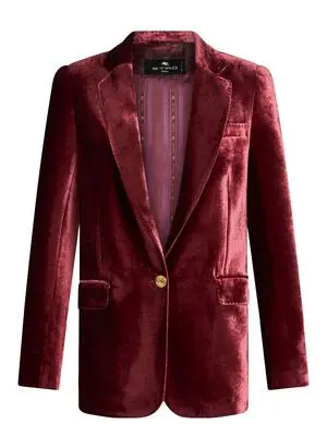 Etro Velvet Single-breasted Blazer With Pegaso Motif - Multicolor