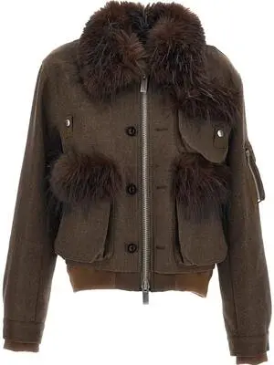 Sacai Wool Melton Blouson With Faux Fur Accents - Multicolor