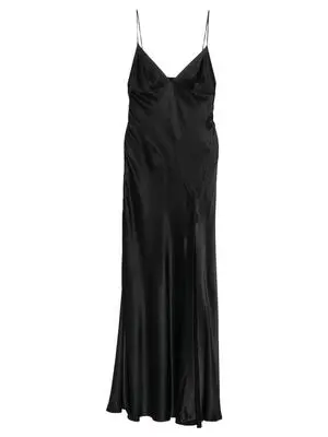 Alberta Ferretti Black Satin V-neck Dress - Multicolor