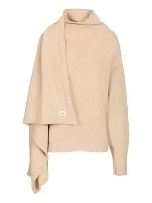 Attico The Attico Beige Knit Sweater With Draped Scarf Detail Multicolor
