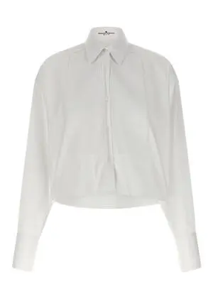 ERMANO SCERVINO Ermanno Scervino Cropped Cotton Poplin Shirt With Plastron Detail - White