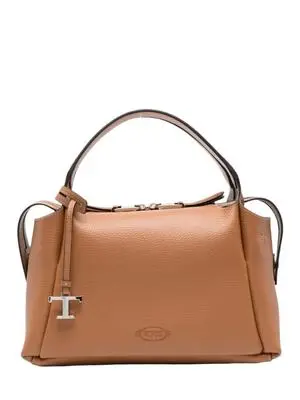 TOD'S Brown Pebbled Leather T Timeless Satchel Bag - Multicolor
