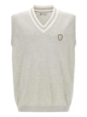 Brunello Cucinelli Brunello Cucinelli V-Neck Heraldic Logo Vest Gray