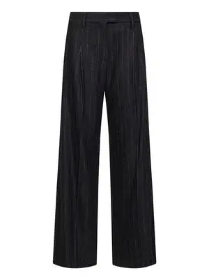 Brunello Cucinelli BRUNELLO CUCINELLI Sequin Pinstriped Wool Blend Loose Pleated Trousers Multicolor