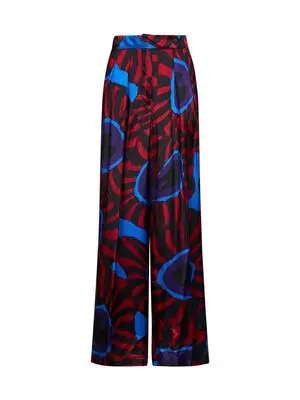 Dries Van Noten Red Marbled Clay-print Twill Wide Leg Trousers - Multicolor