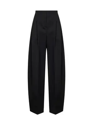 MUGLER Black Wool Wide Leg Pleated Trousers - Multicolor