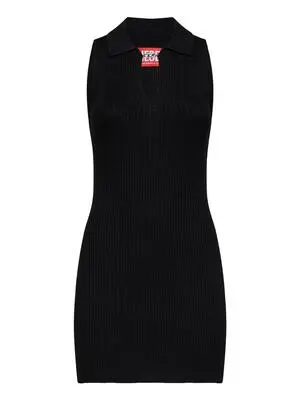 DIESEL® Black Ribbed Knit Sleeveless Mini Dress With Oval D Hook Closure - Multicolor