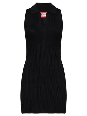 DIESEL® Black Ribbed Knit Sleeveless Mini Dress With Oval D Hook Closure - Multicolor