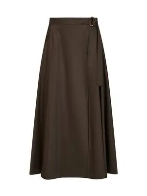 Burberry Wool Twill Belted Midi Skirt - Multicolor